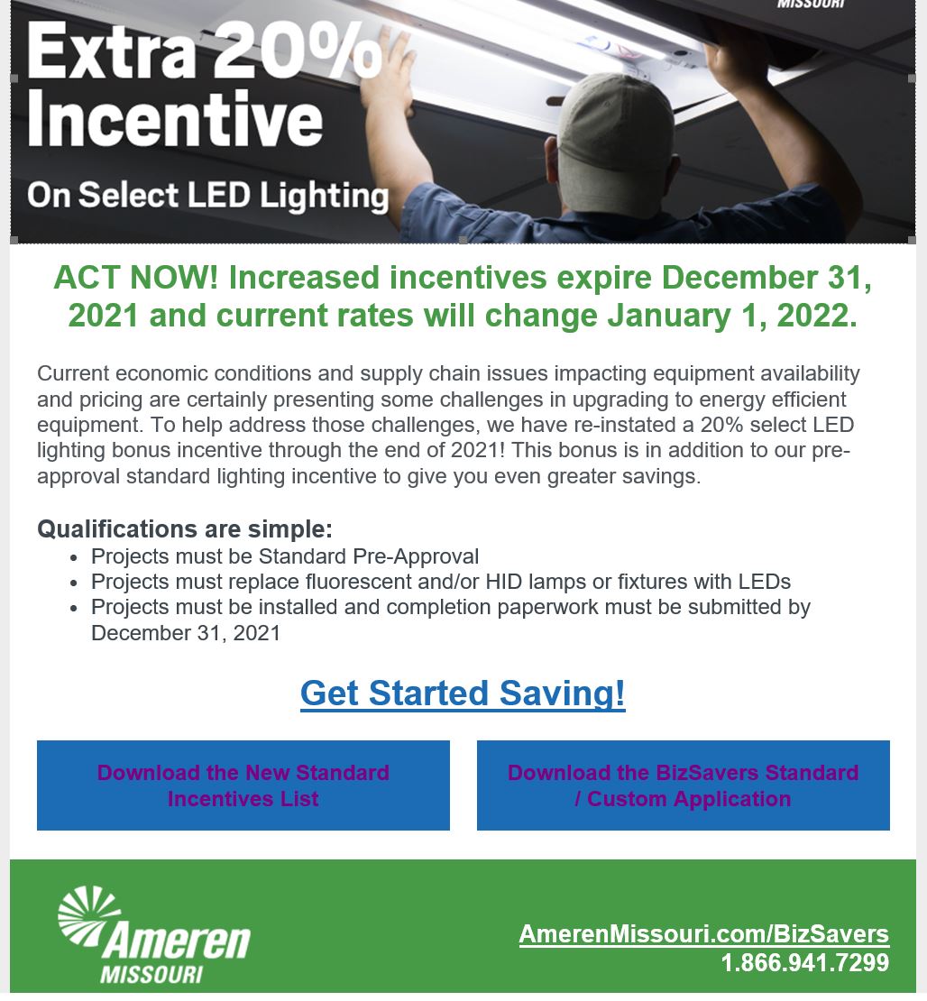 Last chance to earn a bonus 20% incentive for select lighting projects ...
