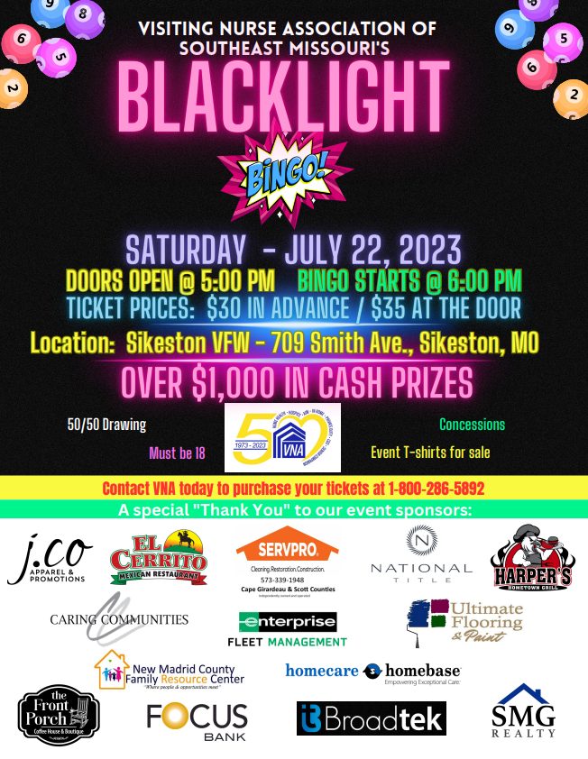 VNA of SEMO Blacklight Bingo Fundraising Event - Cape Girardeau Area ...