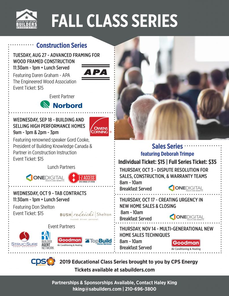 GSABA Announces Fall Class Series - Greater San Antonio Builders ...