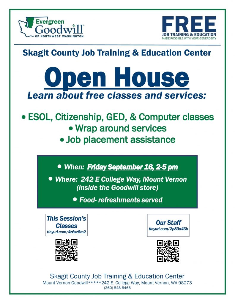 Save the Date! September 16th's Open House at Skagit's Goodwill Job ...