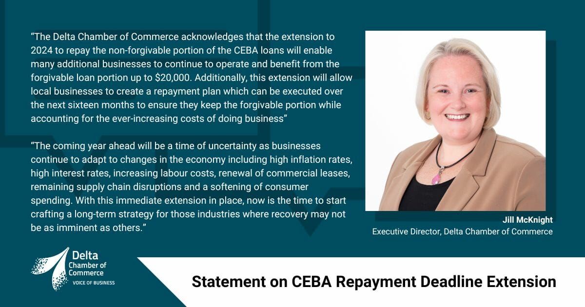 Delta Chamber of Commerce Statement re Extension of CEBA Repayment Deadline