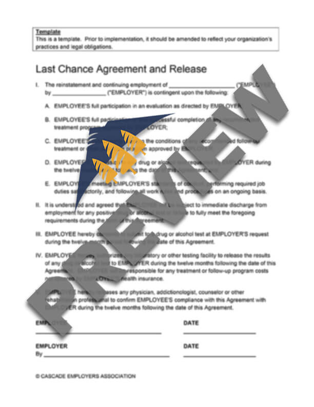 Drug and Alcohol Last Chance Agreement and Release - Cascade Employers ...