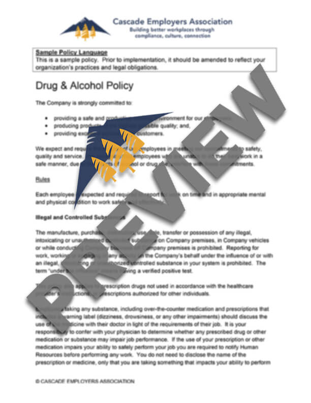 Drug and Alcohol Policy - Cascade Employers Association