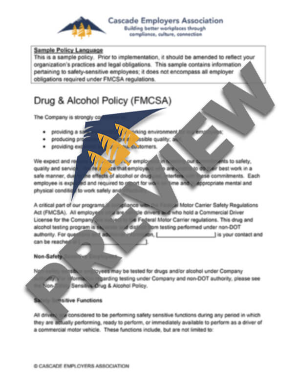 Drug and Alcohol Policy - FMCSA - Cascade Employers Association