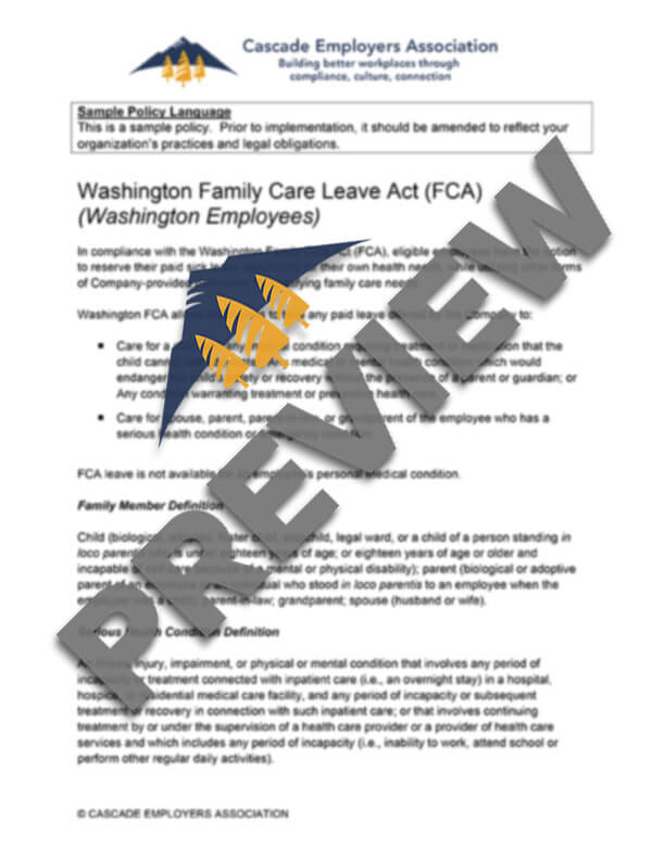 Family Care Leave Policy - Washington - Cascade Employers Association