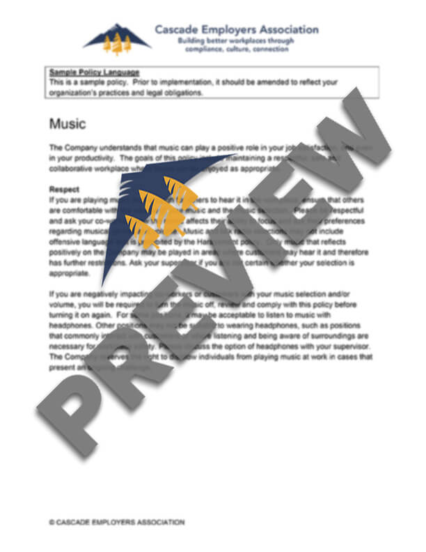 Music in the Workplace Policy - Cascade Employers Association