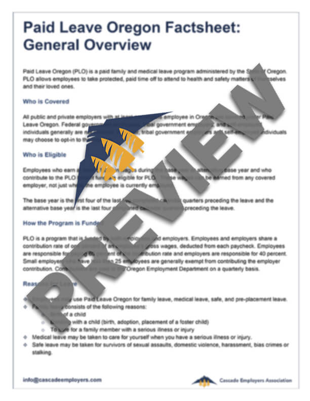 Paid Leave Oregon Factsheet - Cascade Employers Association