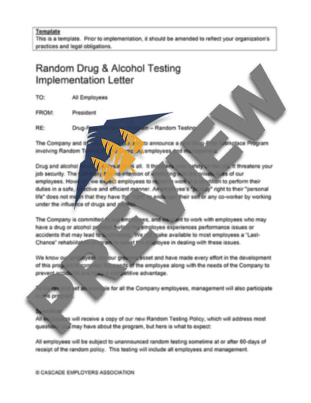Random Drug and Alcohol Testing Implementation Letter - Cascade ...