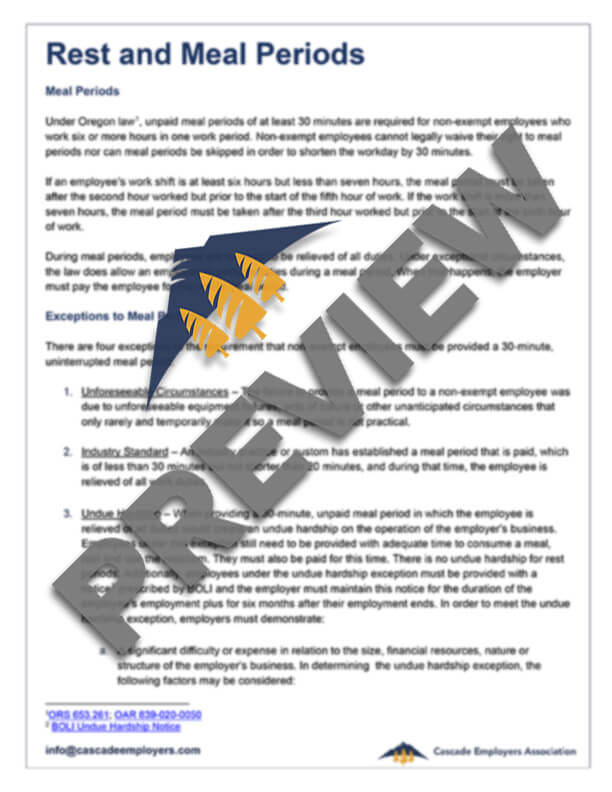 Rest and Meal Periods Guide - Cascade Employers Association
