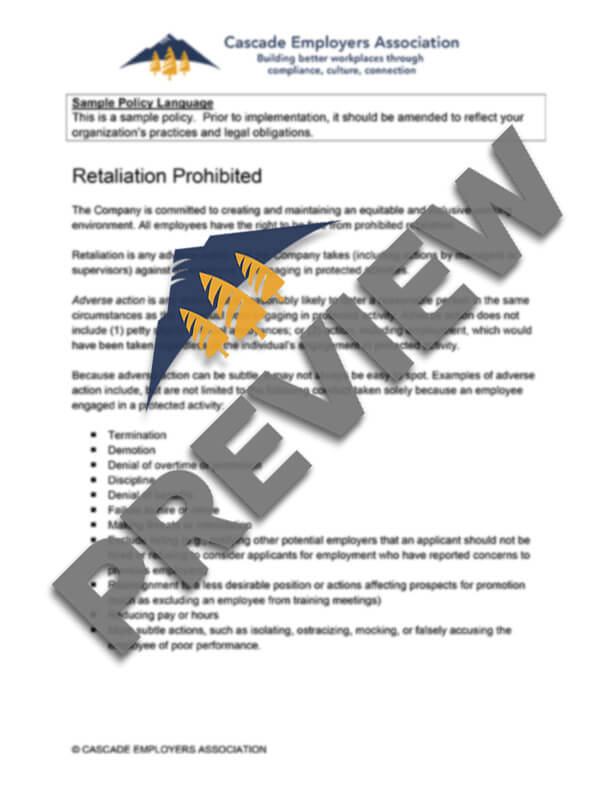 Retaliation Policy - Cascade Employers Association