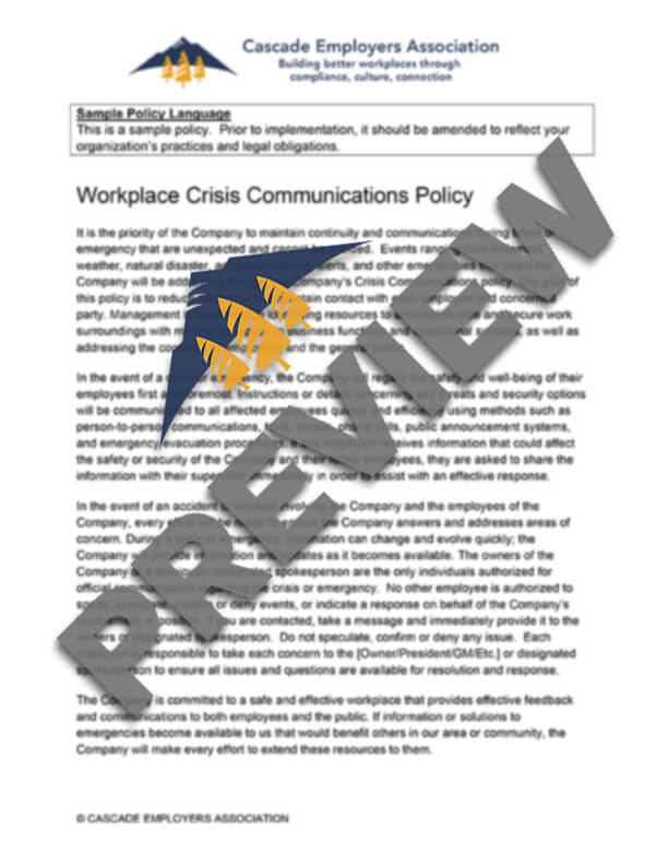 Workplace Crisis Communications Policy - Cascade Employers Association