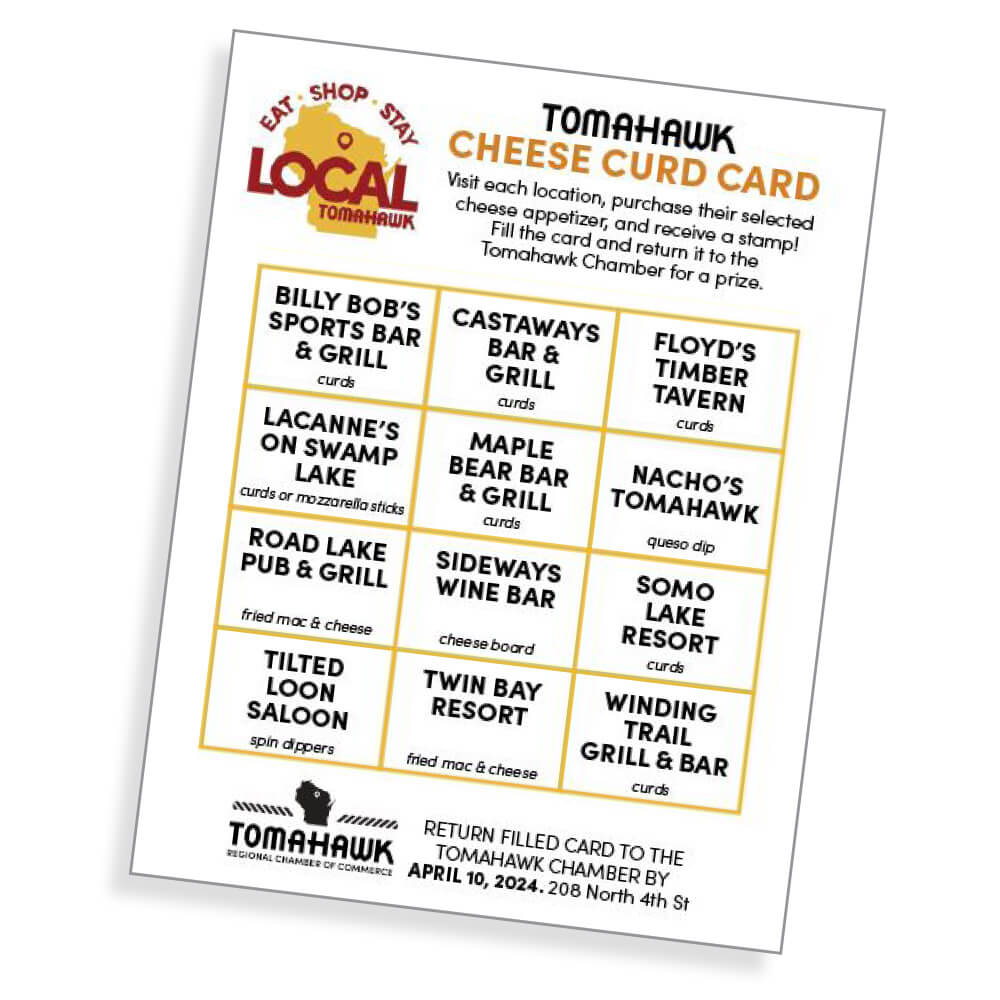Eat Local - Pizza Card - Tomahawk Regional Chamber of Commerce
