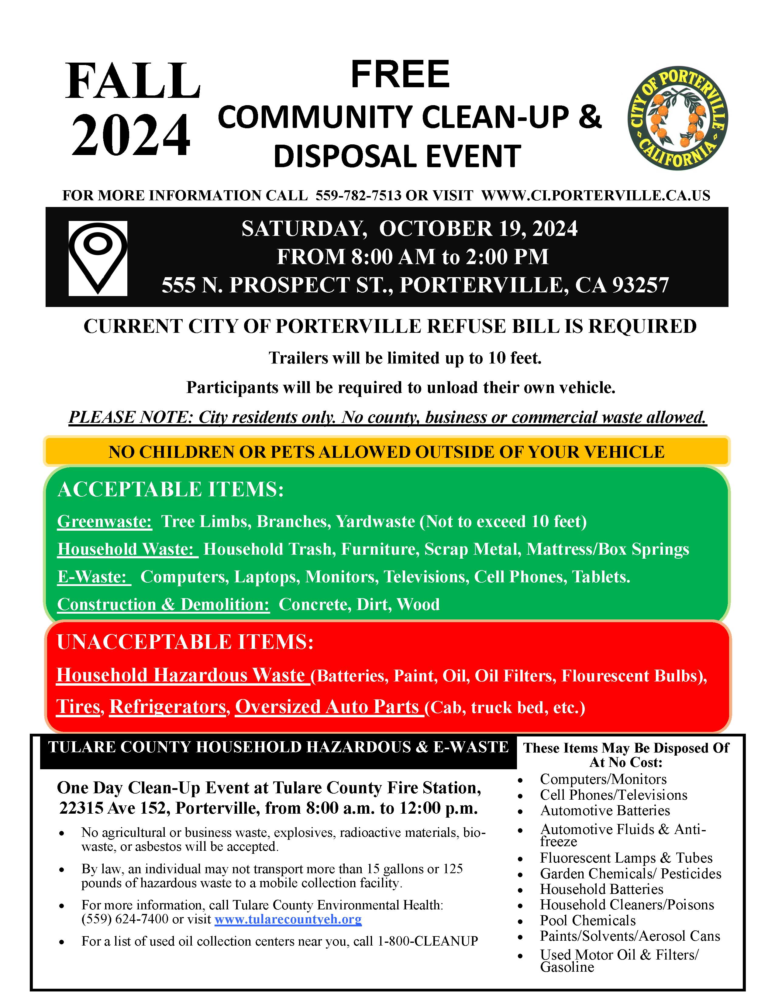 CITY OF PORTERVILLE FALL COMMUNITY CLEAN-UP & DIPOSAL EVENT ...